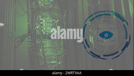 Image of eye retina round scanner against computer server room Stock ...