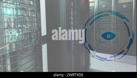 Image of eye retina round scanner against computer server room Stock ...