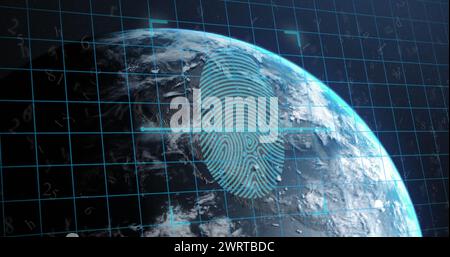 Image of biometric fingerprint and scope scanning over globe Stock Photo - Alamy