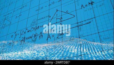 Image of glitter, numbers and math formulas on blue background. Math ...