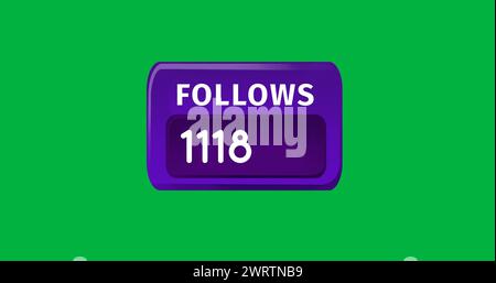 Digital image of numbers of followers increasing inside a purple box on ...