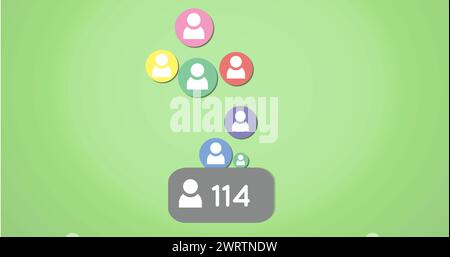 Digital image of follower icons flying upwards in a green screen 4k ...
