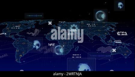 Image of scopes, markers and data processing over world map Stock Photo ...