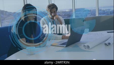 Image of scope scanning over diverse business people Stock Photo - Alamy