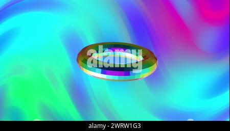 Image of 3d multicoloured shape over neon multi coloured background ...