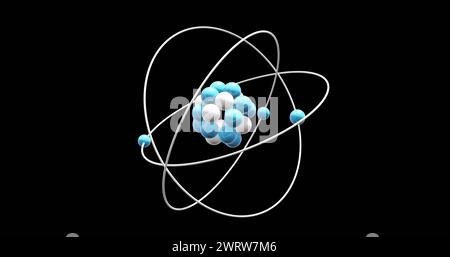 Image of atom model spinning on black background Stock Photo - Alamy