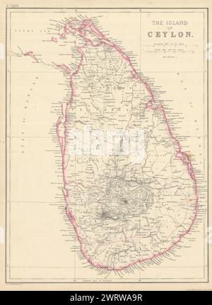The Island of Ceylon by Edward Weller. Sri Lanka 1860 old antique map ...