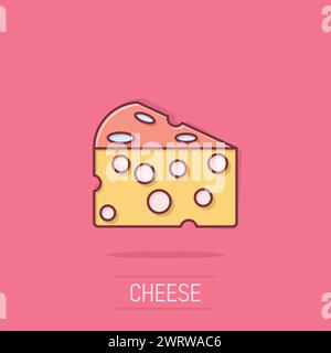Cheese slice icon in comic style. Milk food cartoon vector illustration ...