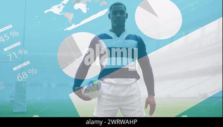 Image of statistics over rugby player. global sports, technology ...