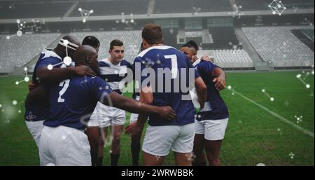 Image of chemical structures over male rugby players at stadium Stock ...