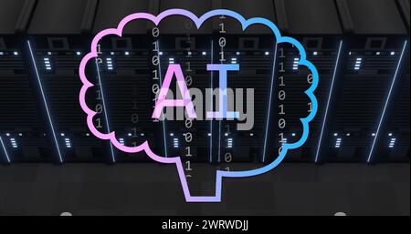 Image of ai text and binary coding data processing over world map Stock ...