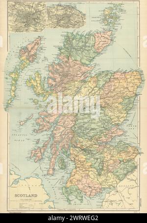 SCOTLAND in counties. Inset Edinburgh. Antique map by GW BACON 1891 old ...