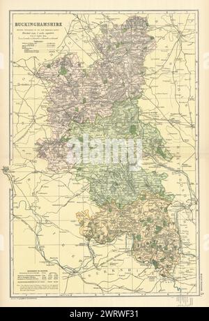 BUCKINGHAMSHIRE antique county map by GW BACON 1895 old plan chart ...