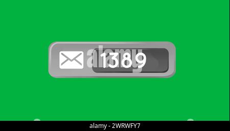 Digital image of a message icon and increasing number inside a grey box ...