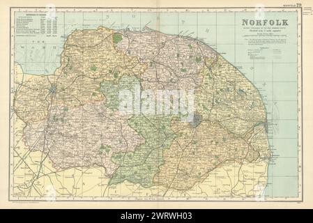 NORFOLK antique county map by GW BACON 1891 old vintage plan chart ...
