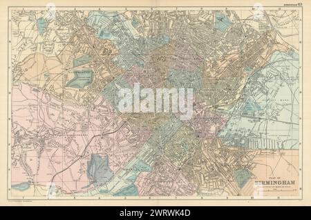 BIRMINGHAM Aston Edgbaston Bordesley town city plan GW BACON 1891 old ...