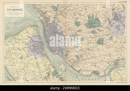 MERSEYSIDE Liverpool Birkenhead Wirral St Helens Knowsley antique map ...