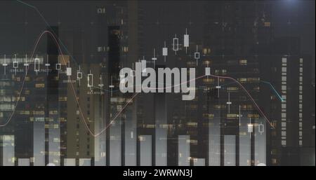 Digital image of different graphs moving in the screen and background ...