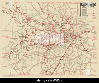 Underground Map of London. Tube network map 1915 old antique plan chart ...