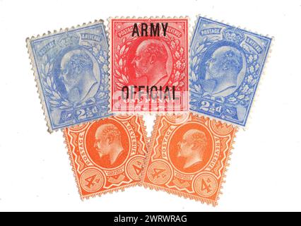 Vintage King Edward VII postage stamps from Great Britain isolated on a ...