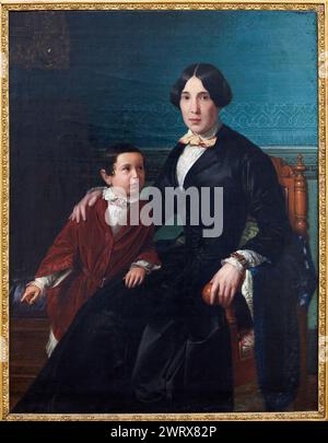 Angel Maria Cortellini 1819-1877. Oil, Constanza Caveda with her son ...