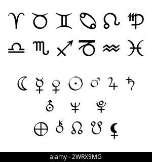 Astrology symbols - signs of the zodiac, planetary gods and lunar nodes ...
