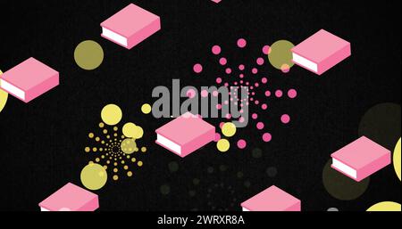 Image of glowing spots over pink books on black background Stock Photo ...
