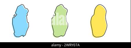 Qatar country simplified map. Green silhouette with thin black contour ...