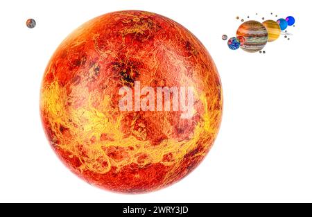 Mercury and solar system, 3D rendering isolated on white background ...