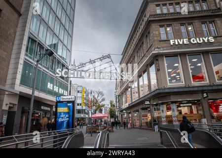 People walking in the schildergasse street of Cologne, Germany. The ...