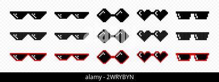 Pixelated Sunglasses Set. Pixel Boss Glasses, 8 bit Style. Meme Game 8 ...