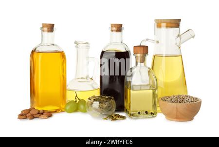 Vegetable fats. Different cooking oils and ingredients isolated on ...