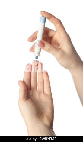Lancet pen on white background. Diabetes control Stock Photo - Alamy