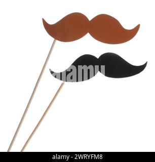 Fake paper mustaches on sticks against white background Stock Photo - Alamy