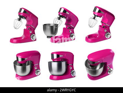 Pink stand mixers isolated on white, set Stock Photo - Alamy