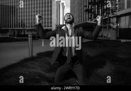 Desperate man crying during bad business. Angry businessman having bad ...