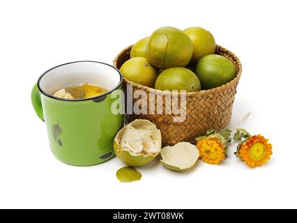 Golden Luo Han Guo on white background Stock Photo - Alamy