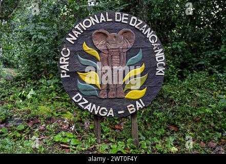 Sign at the entrance to the Dzanga-Ndoki National Park, Unesco World ...