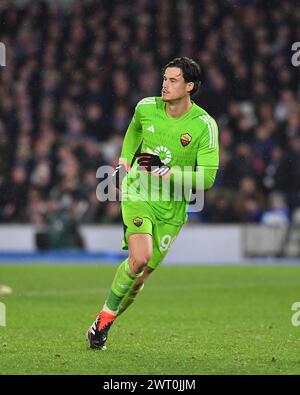 Roma goalkeeper Miles Svilar the Europa League match between Brighton ...