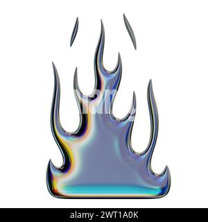 3D flame. Trendy Y2K element. Iridescent colorful burning fire shape ...
