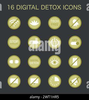 Digital detox icons set. Mindfulness, reducing screen time, and ...