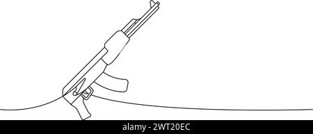 Assault rifle AK 47 one line colored continuous drawing. Various modern ...