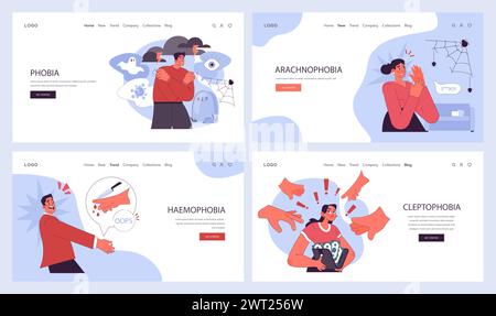 Phobia set. Human's irrational inner fears and panic. Mental disorder ...