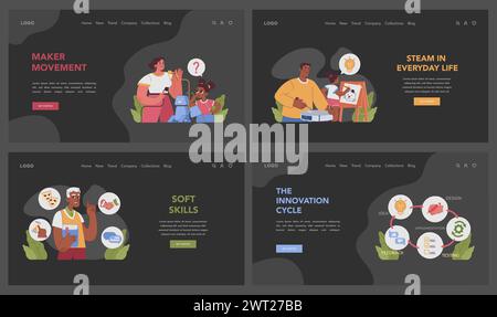 STEAM education set. Schoolers gaining knowledge about technologies, science, mathematics and ...