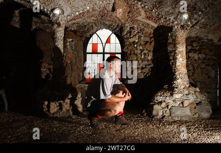 Park Ranger Phil Grimes in the Shell Grotto at Pontypool Park, South ...