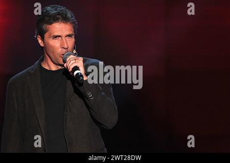 Luca Barbarossa performs live at the RAI studios in Naples Stock Photo ...