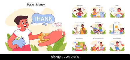 Pocket money set. Kids learning financial skills, from savings to ...