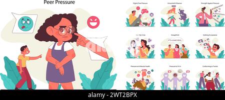 Peer pressure concept set. People of various age groups and statuses ...
