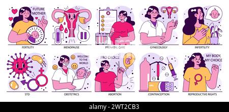 Reproductive health set. Pregnancy monitoring and gynecology disease ...