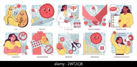 Reproductive health set. Pregnancy monitoring and gynecology disease ...
